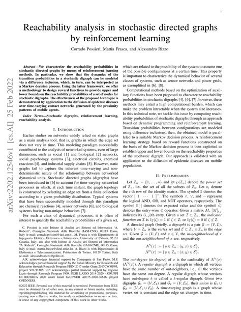 pdf reachability analysis in stochastic directed graphs by reinforcement learning