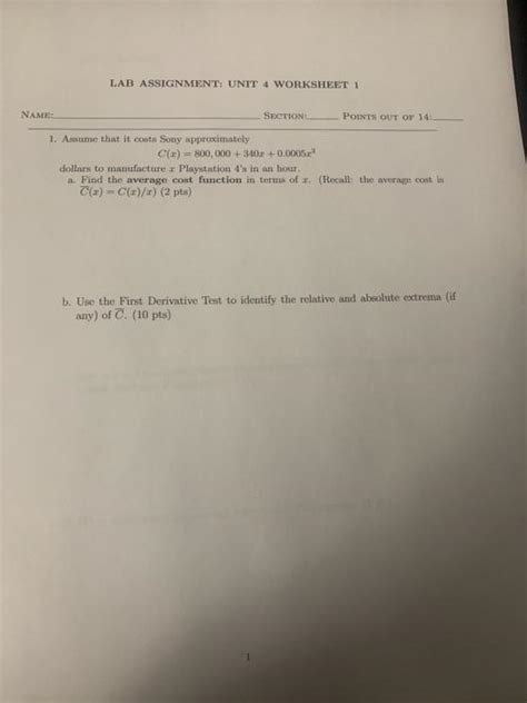 Solved Lab Assignment Unit 4 Worksheet 1 Name Section