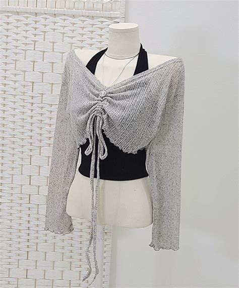 당일출고🚀2개묶음할인살안타템발레코어룩여리핏유니크레이어드룩 제로투 브이넥 세미 오프숄더 원숄더 시스루 니트 브이넥 셔링 스트링 언발 리본 물결 크롭 긴팔티