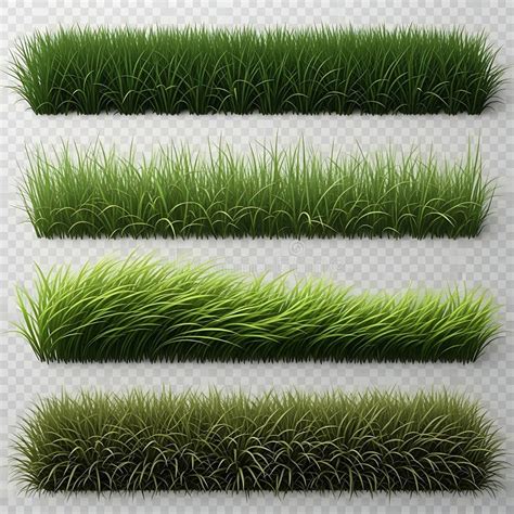 Four Horizontal Rows Of Realistic Lush Green Grass Textures For Design
