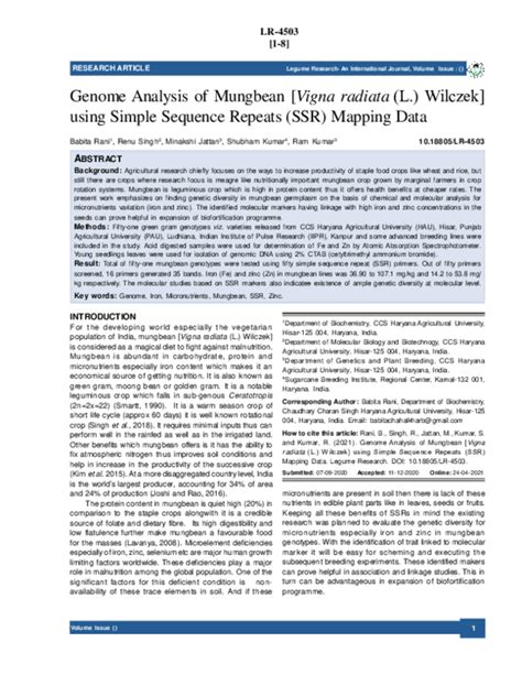 Pdf Genome Analysis Of Mungbean Vigna Radiata L Wilczek Using Simple Sequence Repeats