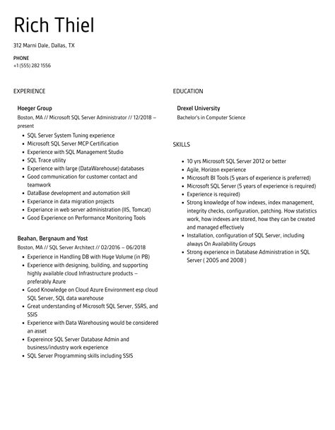 Sql Server Resume Samples Velvet Jobs