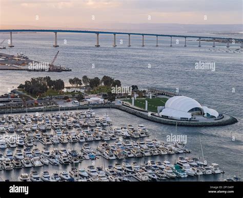 Aerial View Of The Embarcadero Marina Park With Many Ships At San Diego