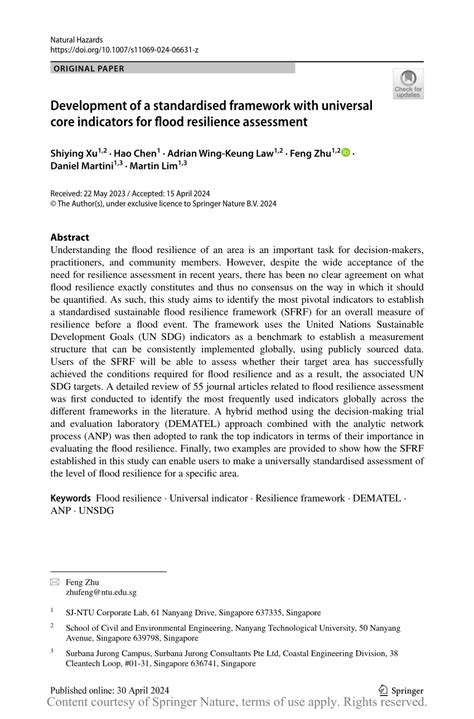 development of a standardised framework with universal core indicators