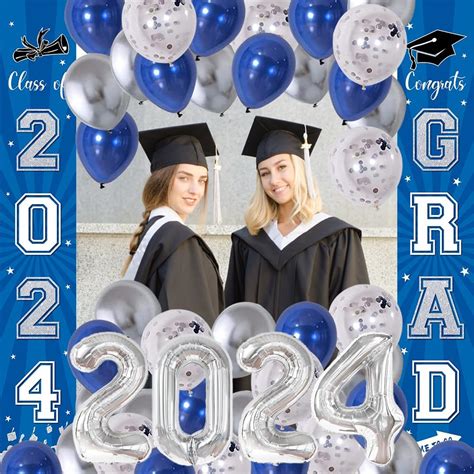 Decoraciones De Graduación Azul Marino Y Plateado 2023 Decoraciones De