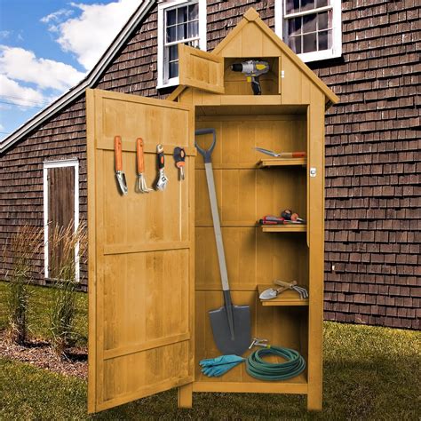 Garden Storage Shed Outdoor Wooden Tool Cabinet Organizer