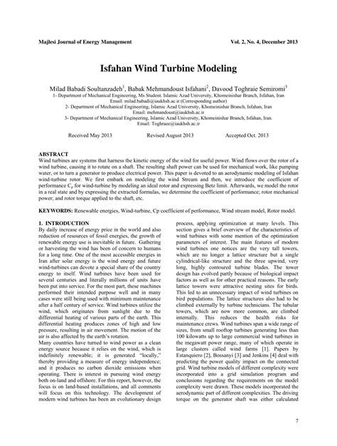 Pdf Isfahan Wind Turbine Modeling