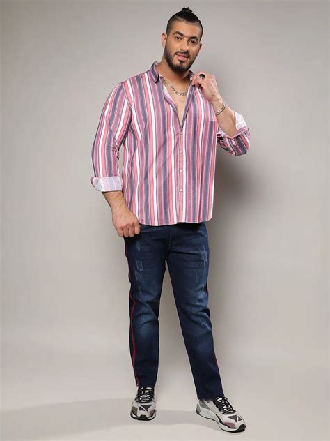 Plus Size Mens Blush Pink And Dark Grey Faded Barcode Striped Shirt 3xl