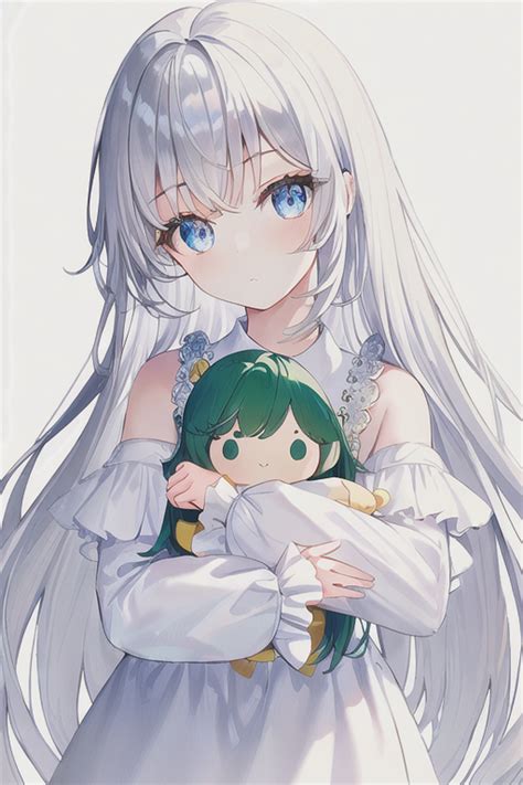 人形を抱いている白い髪の女の子 Chichi Pui（ちちぷい）aiイラスト専用の投稿サイト