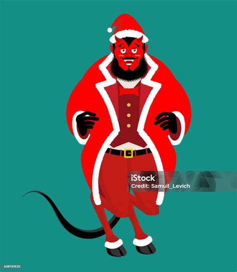 Satan Santa Krampus Claus Red Demon With Horns Christmas Monst Stock