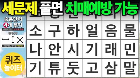 세 문제만 풀어도 치매예방 가능합니다 숨은단어찾기 치매예방 치매테스트 단어퀴즈 낱말퀴즈 Youtube