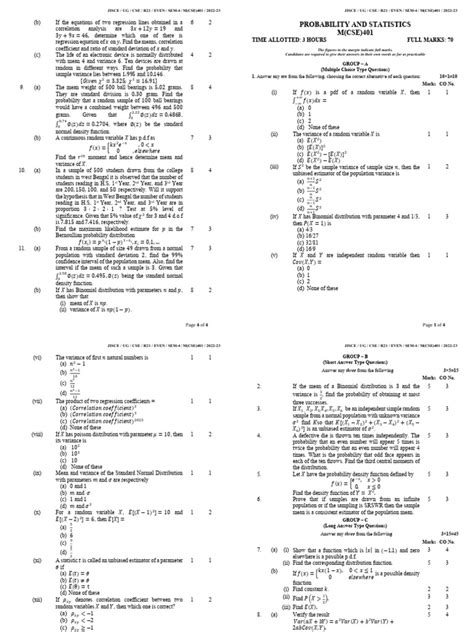 Cse M Cse 401 Probability And Statistics R21 Booklet Pdf