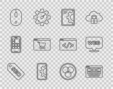 Set Line Seo Optimization Ui Or Ux Design Web Development Computer Mouse Online Shopping