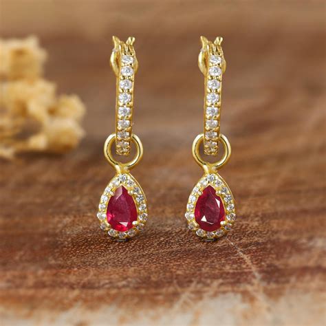 Aaa Red Rose Ruby Earrings Pear Drop Ruby Earrings For Women