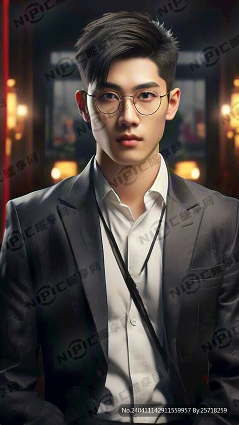 Ai创作图1名男生 霸道总裁 邪魅 剑眉星目 棱角分明 窄眼镜 杰作 细节多 超写实 8k分辨率 虚幻引擎 高清渲染 昵图网