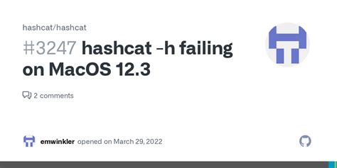 Hashcat H Failing On Macos Issue Hashcat Hashcat Github