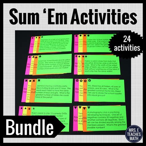 Sum Em Activity Bundle High School Math Lesson Plans Math Lessons Middle School Middle