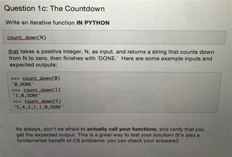 solved question 1c the countdown write an iterative