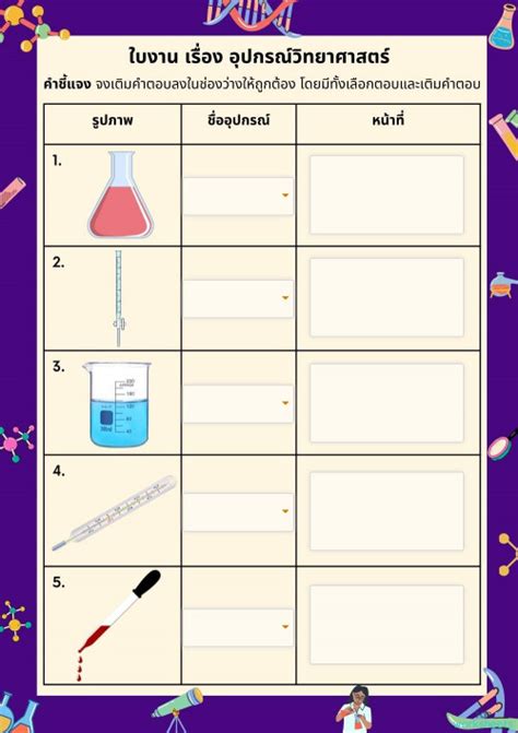 ใบงานอุปกรณ์วิทยาศาสตร์ ใบงานเชิงโต้ตอบ Topworksheets