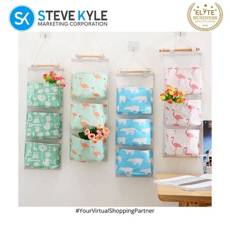 Wall Hanging Storage Bag Organizer With 3 Pocket Premium Linen Fabric
