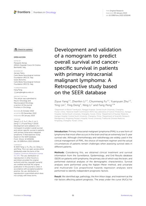 Pdf Development And Validation Of A Nomogram To Predict Overall Survival And Cancer Specific