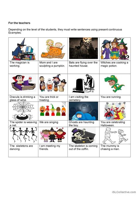 Present Continuous Halloween Français Fle Fiches Pedagogiques Pdf And Doc