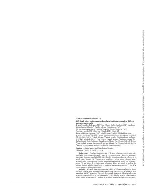 Pdf 267 Small Colony Variants Causing Prosthetic Joint Infection Depict A Different Gene