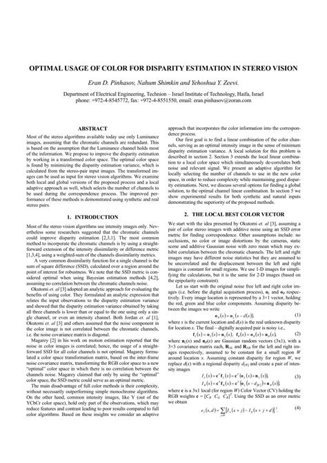 Pdf Optimal Usage Of Color For Disparity Estimation In Stereo Vision