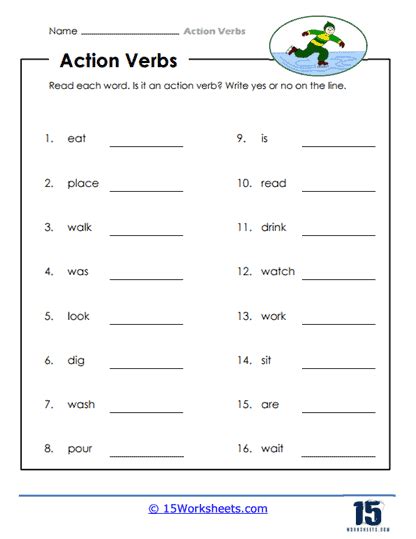 Action Verb Worksheets K5 Learning Worksheets Library