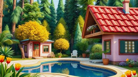 Close Up Colorful Cartoon Nice Small House Stock Illustration