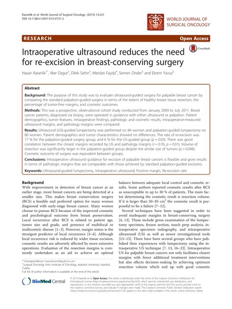 Pdf Intraoperative Ultrasound Reduces The Need For Re Excision In Breast Conserving Surgery