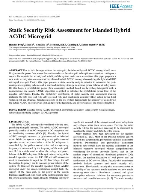 Pdf Static Security Risk Assessment For Islanded Hybrid Acdc Microgrid