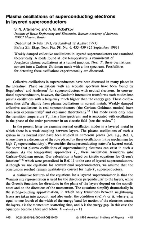 Pdf Plasma Oscillations Of Superconducting Electrons In Layered Superconductors