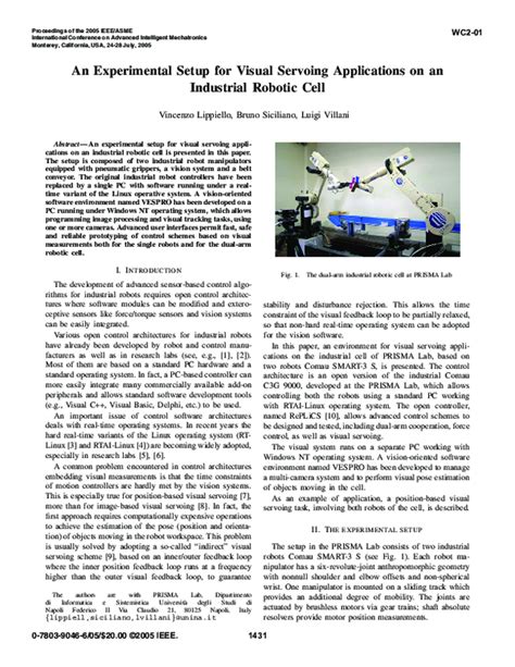 Pdf An Experimental Setup For Visual Servoing Applications On An Industrial Robotic Cell