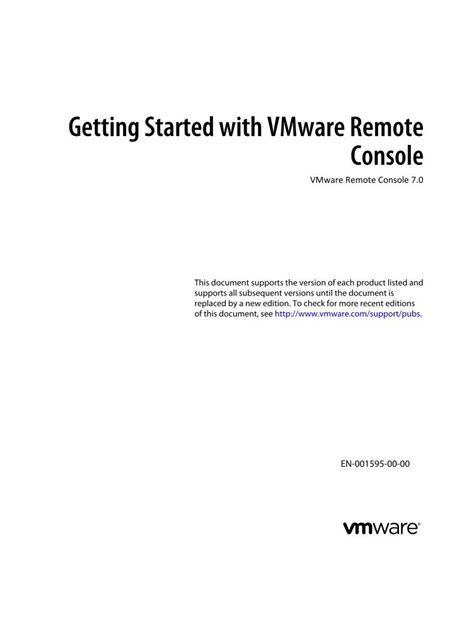 Pdf Getting Started With Vmware Remote Console Opentopic · Console This Document Supports