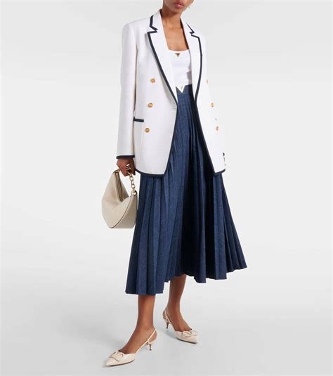 Valentino Vgold Pleated Chambray Midi Skirt Valentino