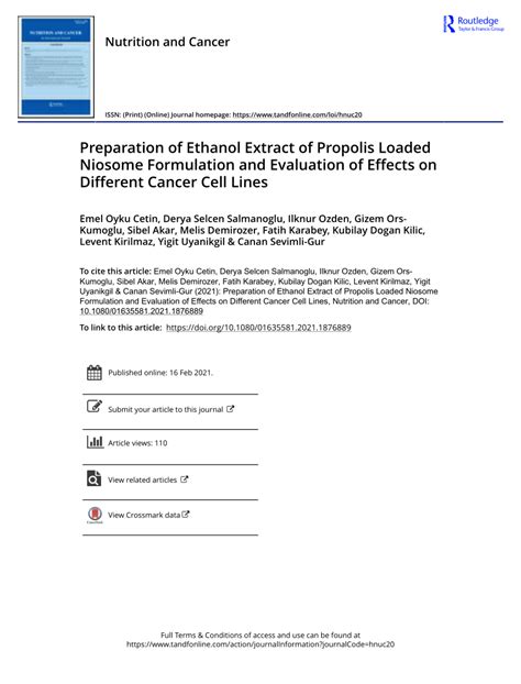 Pdf Preparation Of Ethanol Extract Of Propolis Loaded Niosome Formulation And Evaluation Of