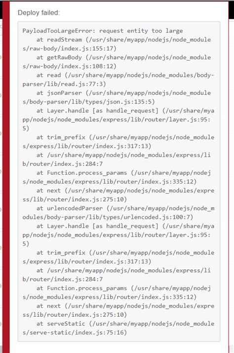 Deploy Failed Payloadtoolargeerror Request Entity Too Large