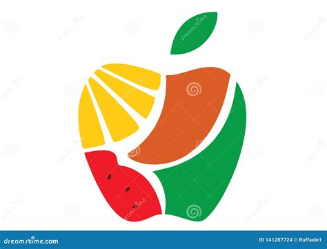illustration of a logo of an apple with various fruit elements inside editorial stock image