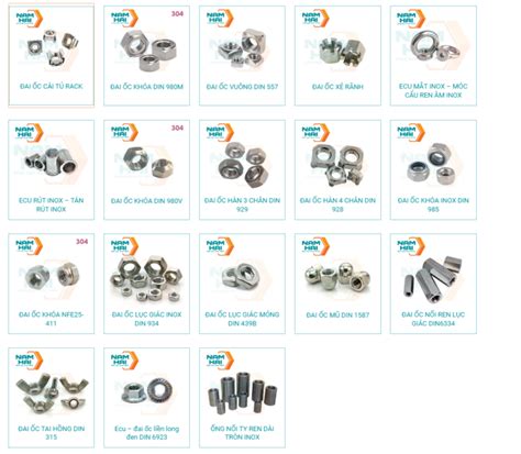 Các Loại đai ốc Và Kích Thước Tiêu Chuẩn đai ốc