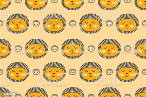 귀여운 스칸디나비아 헤드 라이온 원활한 패턴 배경 벡터 귀여운에 대한 스톡 벡터 아트 및 기타 이미지 귀여운 낙서 드로잉