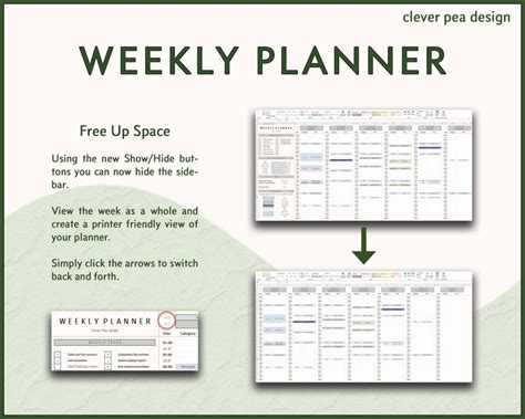 Weekly Planner Excel Template Customizable Task Schedule Digital
