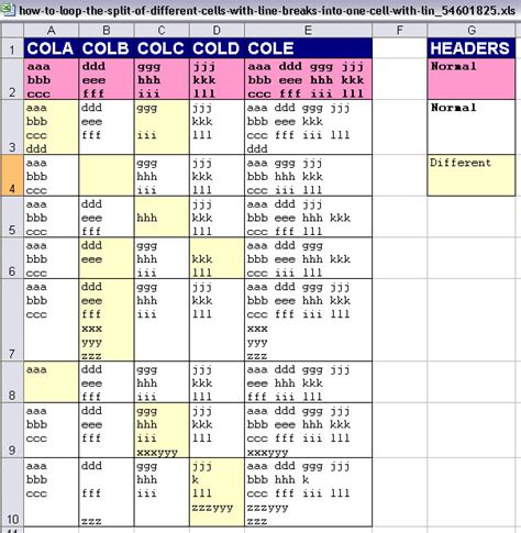 How To Loop The Split Of Different Cells With Line Breaks Into One Cell With Line Breaks VBA