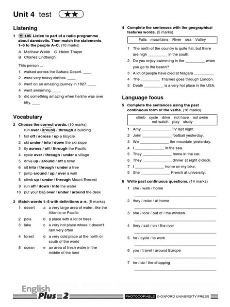 English Plus 2 Oxford Unit 4 Standard Test Languages