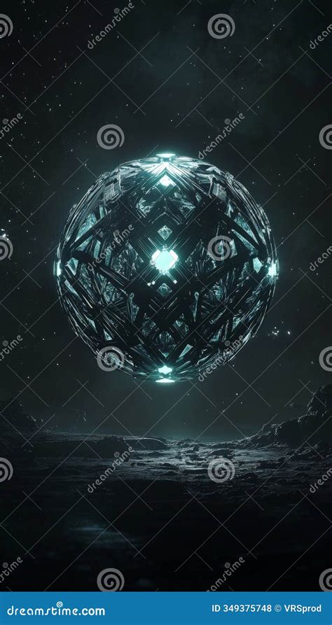Futuristic Glowing Orb Floating In Deep Space With Metallic Design Stock Illustration