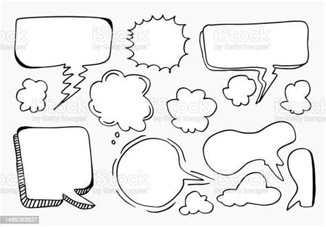 손으로 그린 스케치 스피치 거품의 집합입니다 벡터 일러스트레이션 Brand Name Online Messaging Platform에 대한 스톡 벡터 아트 및 기타 이미지