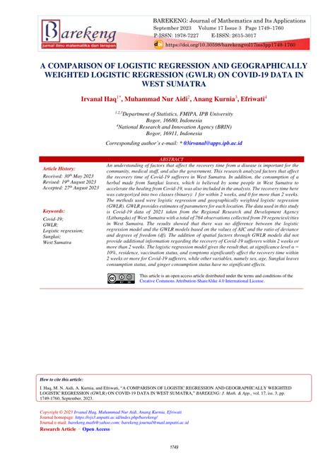 Pdf A Comparison Of Logistic Regression And Geographically Weighted Logistic Regression Gwlr