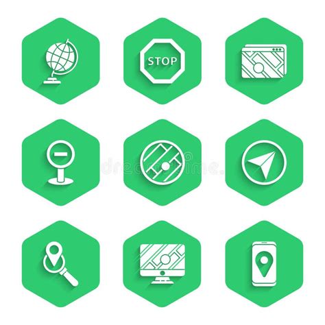 Set Folded Map With Location Monitor Marker City Navigation Infographic Of City Search Stop