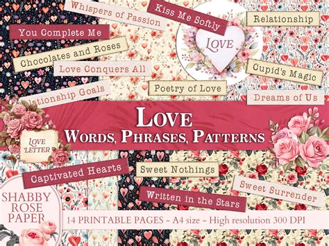 Valentines Day Junk Journal Printable Love Words And Pattern