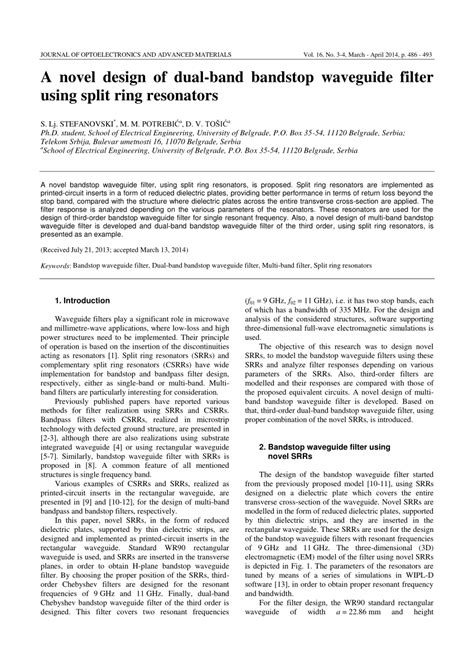 Pdf A Novel Design Of Dual Band Bandstop Waveguide Filter Using Split Ring Resonators